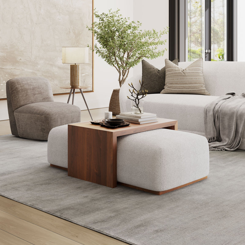 Latitude Run Babs 48 Luxury Ivory Boucle Upholstered Sliding Ottoman with Wheels and Table Top Reviews Wayfair